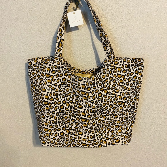Styline | Bags | Nwt Leopard Print Canvas Tote Bag Time For The Beach ...